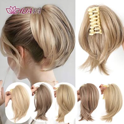 Synthetic Claw Clip Ponytail Hair Extensions Messy Short Str
