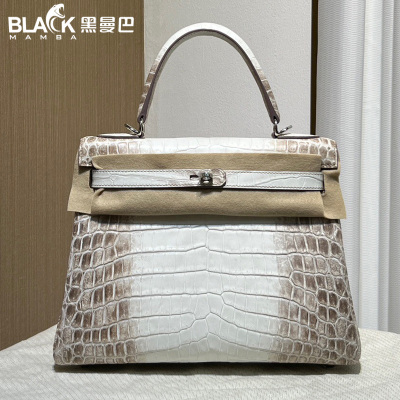 喜马拉雅白全手工缝制尼罗鳄鱼皮女士手提包KL凯莉包28CM奢侈品包