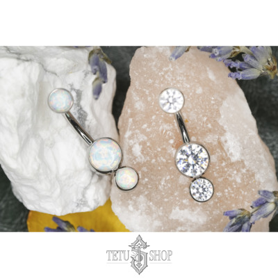 特土商店Industrialstrength美国钛合金首饰 Gemini 锆石欧泊脐钉