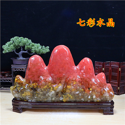 包邮超值琉璃七彩水晶石头收藏鸡血石原石观赏石奇石客厅桌面摆件
