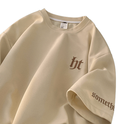 男款短袖t恤休闲华夫格字母刺绣