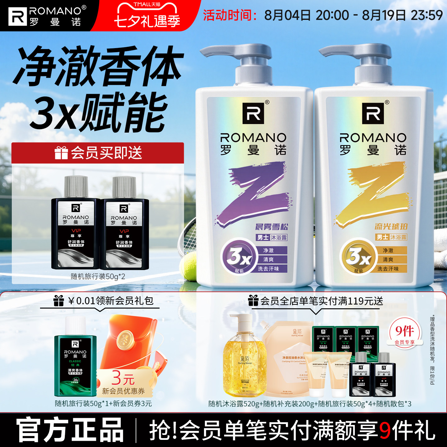 罗曼诺男士沐浴露年轻滋润持久留香古龙沐浴乳木质香沐浴液正品