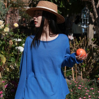 超显白莱赛尔天丝亚麻卷边长袖T恤针织防晒罩衫