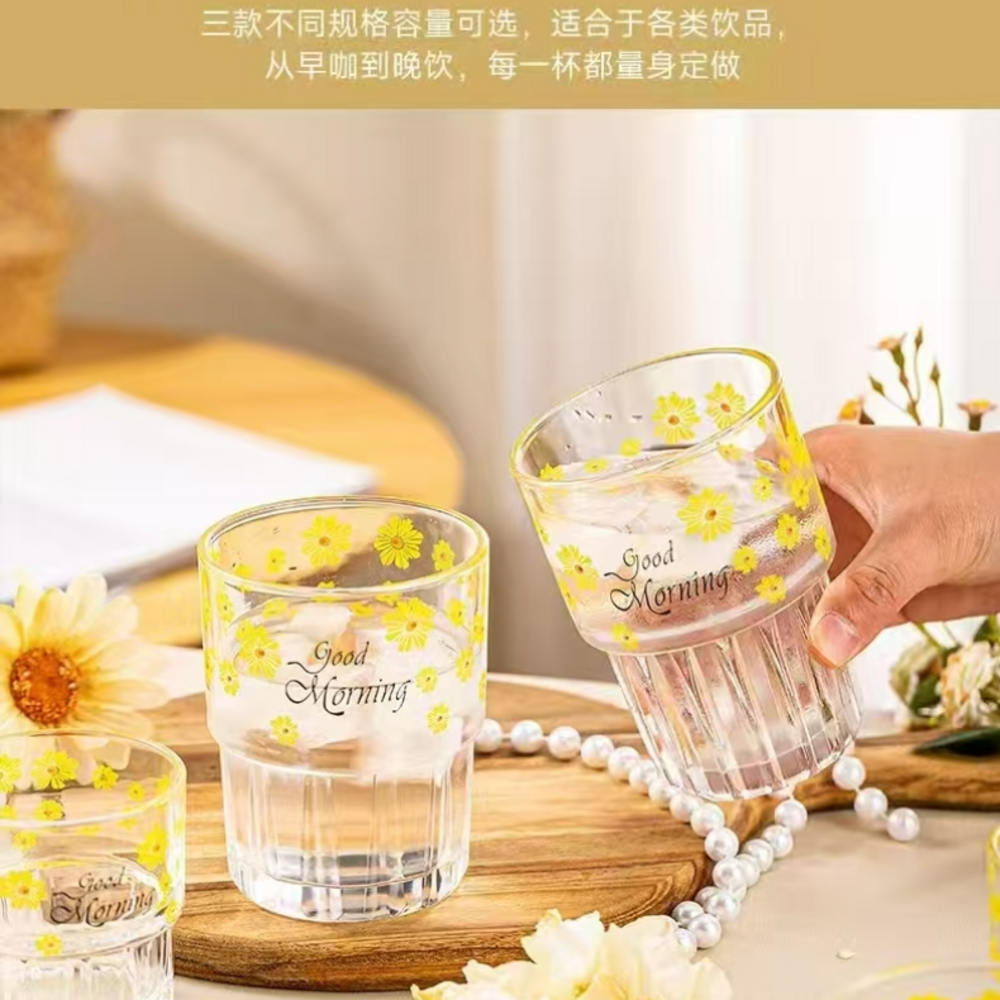 德力可叠玻璃杯家用高颜值耐热待客水杯创意啤酒杯果汁杯咖啡杯子