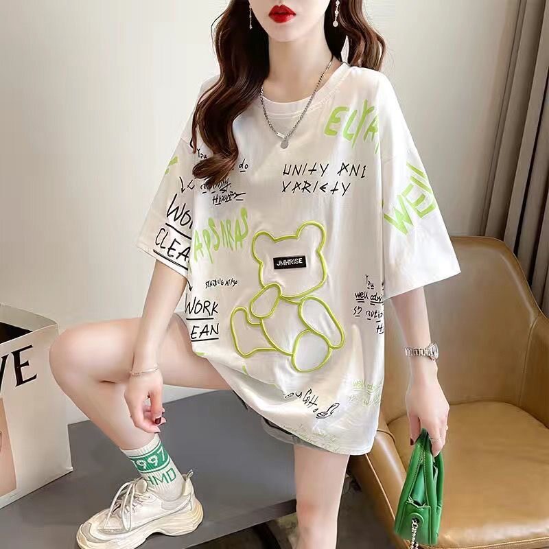 设计感小众短袖t恤女2026年夏季宽松大码女装中长款半袖T恤上衣女