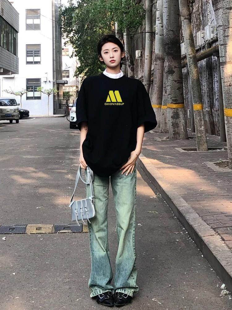 WASSUP美式复古运动休闲男女短袖T恤国潮街头oversize情侣宽松夏_虎窝淘