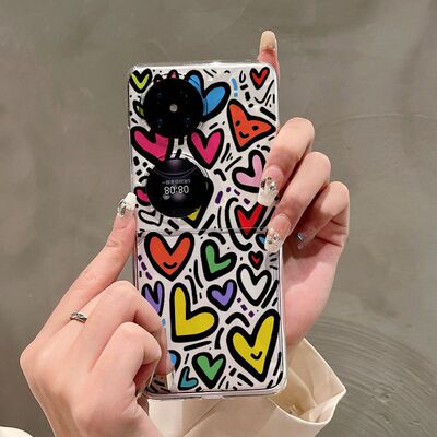 适用华为P50pocket手机壳Pocket2折叠屏保护套手绘满屏彩色爱心UV