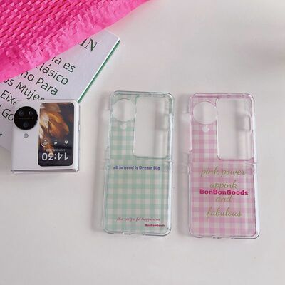 ins透粉格子适用OPPOfindn3flip手机壳n2flip折叠屏透明pocket2硬壳