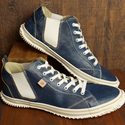 日本 SPINGLE MOVE 潮流男款灰蓝复古袋鼠皮运动高筒休闲皮鞋