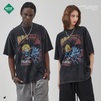 ARTIE男装丨炒雪花洗水磨破短袖T恤钢炼印花宽松高街潮流复古t恤