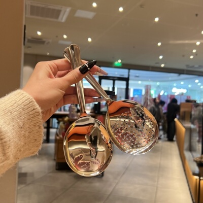 316不锈钢分餐勺子家用短柄大勺汤勺漏勺酒店专用分菜勺公勺商用