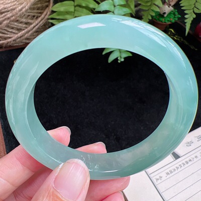 55圈口缅甸天然A货老坑种玉镯平洲翡翠手镯精选编号077D0414E