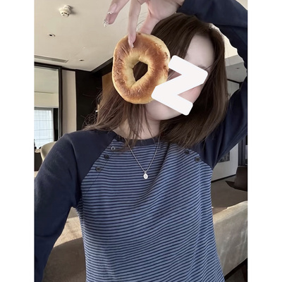 秋款条纹拼色显瘦女士长袖T恤
