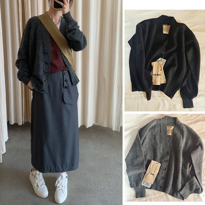 国内现货早秋UMA WANG羊驼毛V领慵懒风松弛感针织开衫毛衣外套