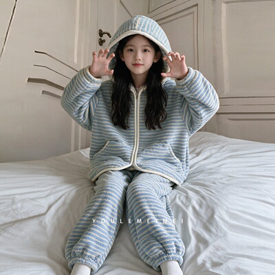 秋冬暖绒连帽可外穿家居服套装