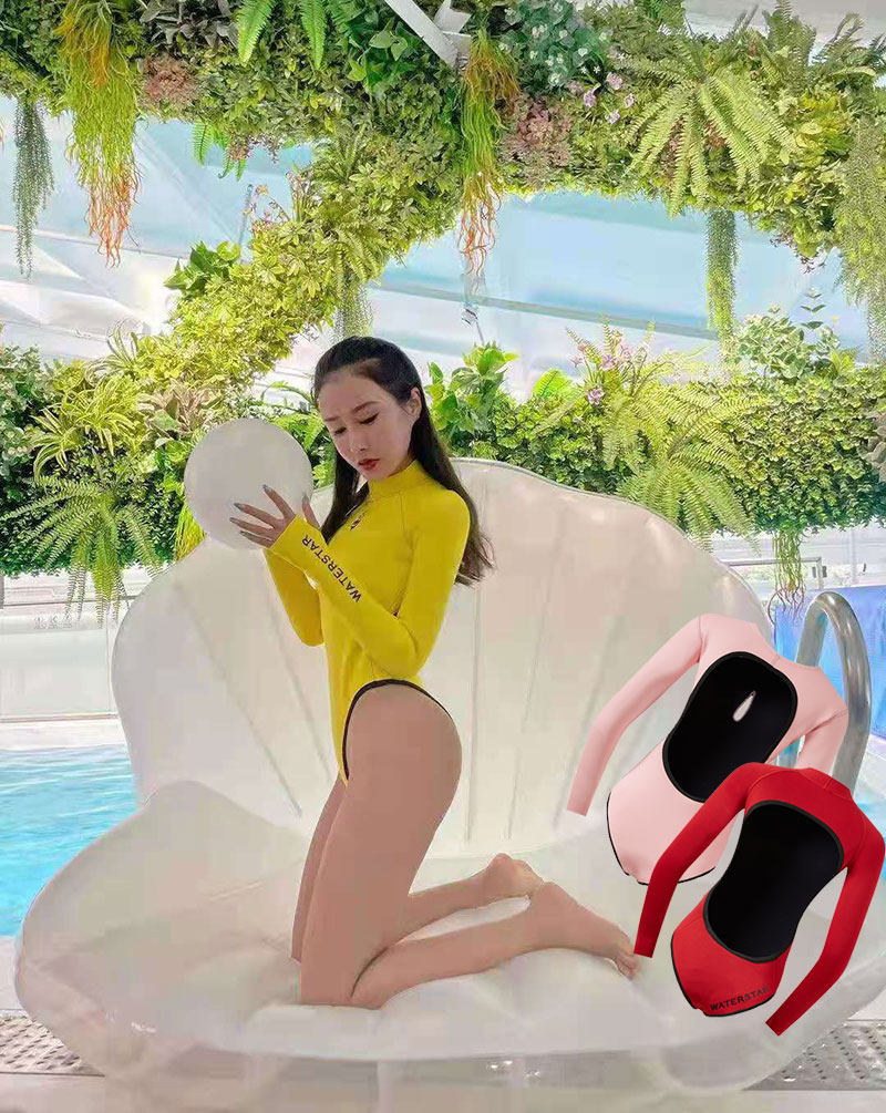 成人潜水冲浪服女式比基尼防晒长袖连体保暖水母湿衣游泳夏露背款