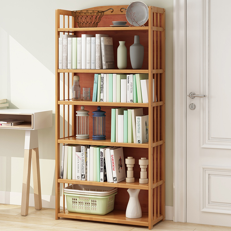 书架简易落地书柜书架简约现代实木桌上学生用经济型楠竹置物架_虎窝淘