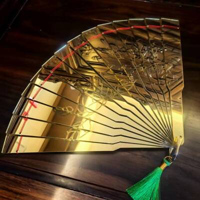 童磨cos道具扇子 雕刻莲花 鬼灭之刃cosplay金色亚克力折扇金银面