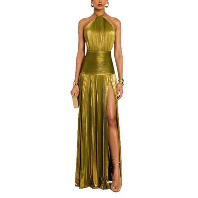2025 Summer Womens New Sleeveless Backless Pleated Split Tie