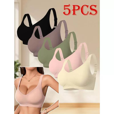 5 Pack Women'S Wires Jelly Bras Mature Style Solid Color