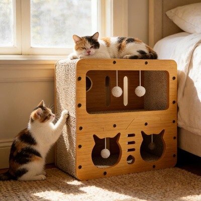 2 in 1 Cat Bed with Scratching Board Pet Furniture for