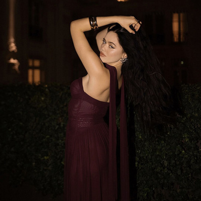 elsa欧美女装夏季新款时尚气质性感露背抹胸飘带开叉连衣裙礼服女