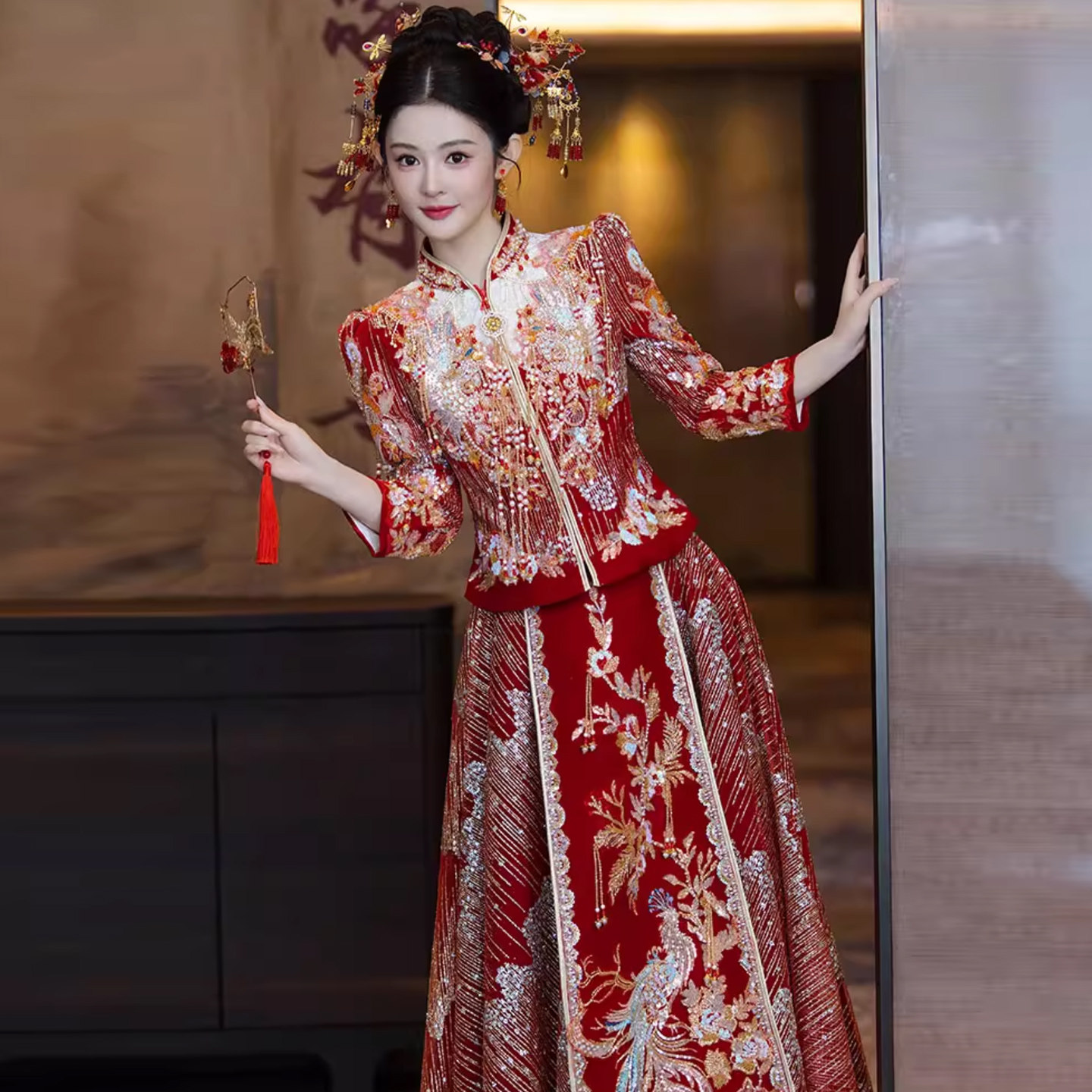 秀禾服婚服2026新款中式婚纱敬酒服大码新娘服闪亮红结婚服嫁衣