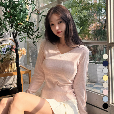 kindame韩国百搭修身羊毛休闲V领T恤针织衫vKR25S1706