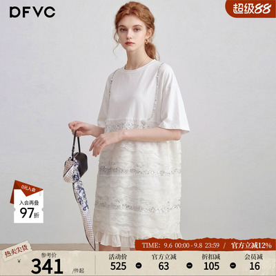dfvc韩版蕾丝拼接T恤连衣裙