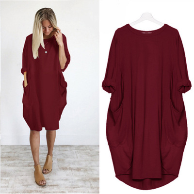 2026Women's loose solid color casual dress宽松纯色休闲连衣裙