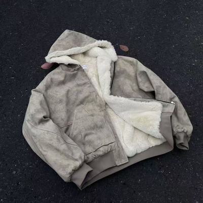 韩国 “一件过冬” 1500G仿水貂毛大理石座山雕连帽棉服夹克外套