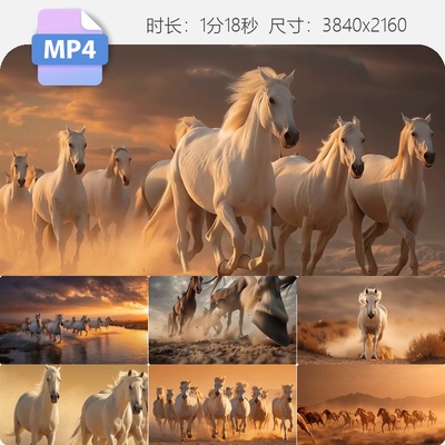 高清4K万马奔腾团结奋进白马群马奔跑拼搏进取励志宣传片视频素材