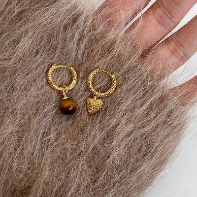品牌专柜复古美拉德虎猫眼石耳环小众时尚气质百搭秋冬款女耳饰品