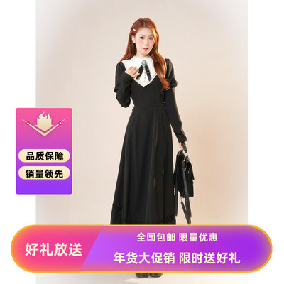 优雅气质大小姐春款法式赫本设计感宫廷风收腰lolita暗黑连衣裙