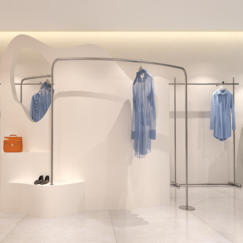 【定制】服装店中岛展示架不锈钢落地式挂衣服架子女装店陈列货架_虎窝淘