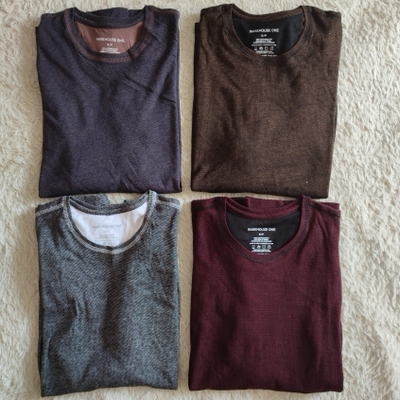 Warehouse one男长袖T恤圆领纯棉宽松大码美式复古