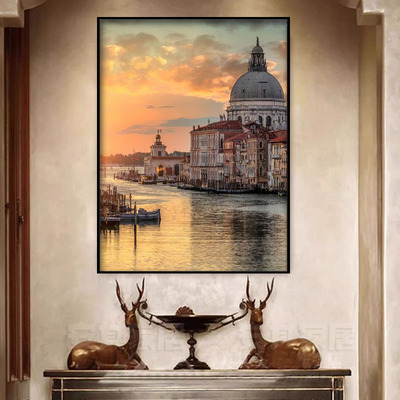 水城威尼斯唯美城市建筑风景画装饰画旅行酒店房间餐厅挂画夜景画