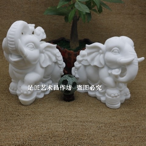 石雕大象一对汉白玉大象摆件工艺品石象大象摆件家居饰品包邮
