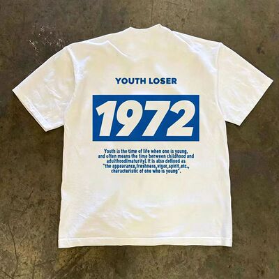 潮牌短袖t恤港风复古1972年份印花短袖T恤男青春学院风夏季松弛感
