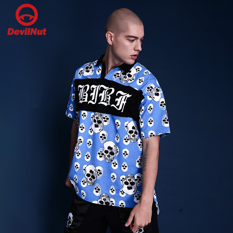 DEVIL NUT潮牌恶魔男女同款头骨图案特宽松POLO-BF SNT_虎窝淘