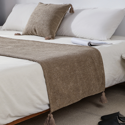 侘寂中古风床尾毯咖色棕色床旗