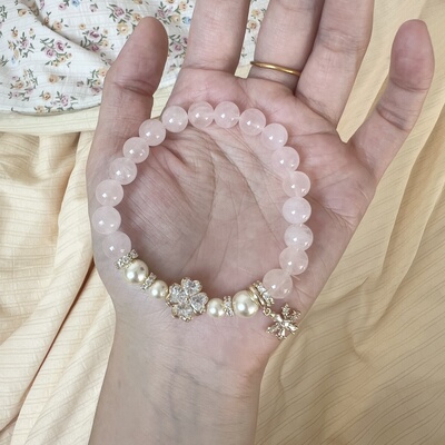 现货多面体原创天然粉水晶手链手串幸运四叶草