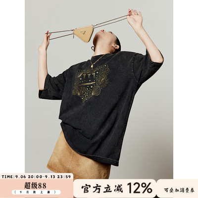 夏季沙漠色高腰A字牛仔短裙