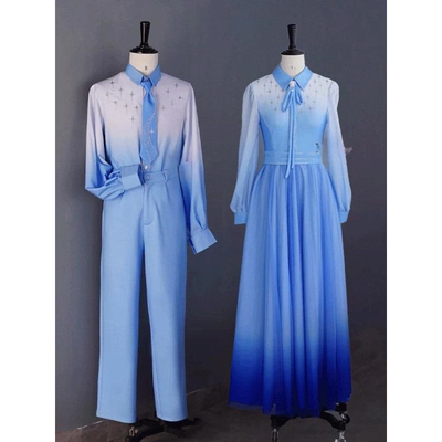 新款中学生合唱团演出服女快板舞蹈服装现代舞青春活力表演连衣裙