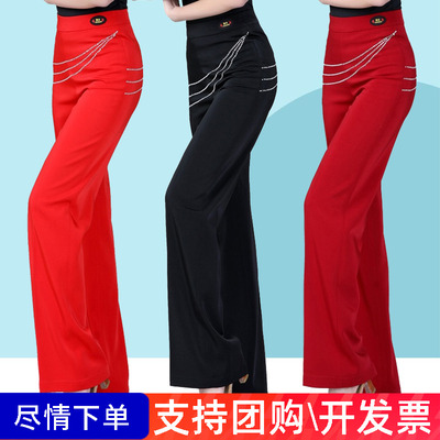 黑色新款摩登舞舞蹈裤女高腰阔腿