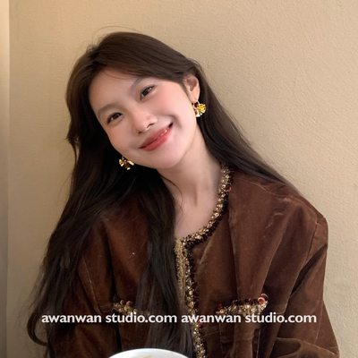 阿婉Wan 花边褶皱~复古气质褶皱设计感提篮耳环网红同款耳扣