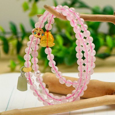天然粉水晶6mm圆珠多圈手链