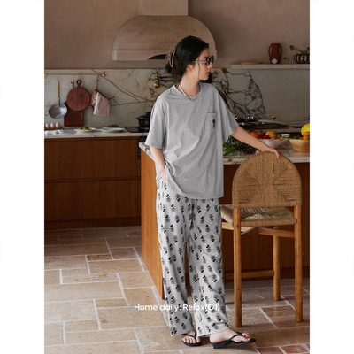 短袖长裤睡衣女纯棉夏薄款家居服