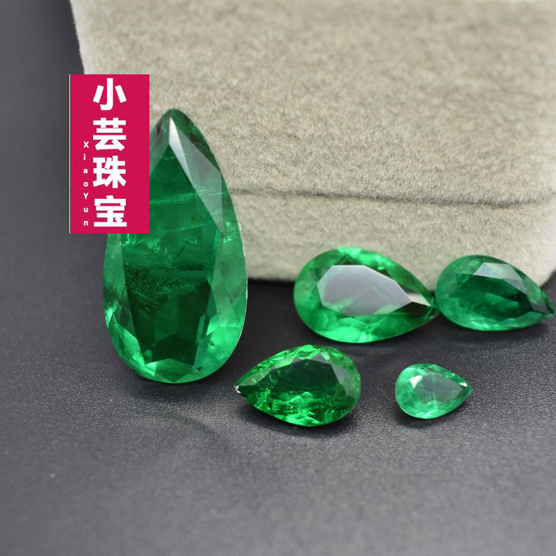 哥伦比亚祖母绿宝石水滴形带棉暗裂含包裹体戒指戒面吊坠拼接裸石