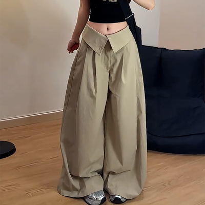简约高级小众翻领高腰阔腿休闲裤